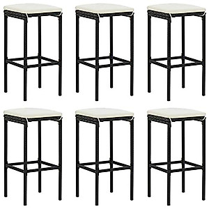 QZZCED Bar Stools with Cushions 6 pcs,Modern Bar Stools,Kitchen Stool,Outdoor Stool,Tall Bar Stools,Breakfast Bar Stools,Counter Height Stools,for Pub, Restaurant, Home,Black Poly Rattan