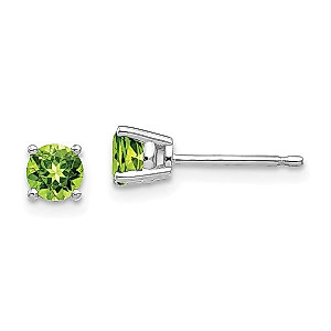 14K White Gold 4mm Green Peridot Studs Gemstone Earrings August Birthstone Jewelry