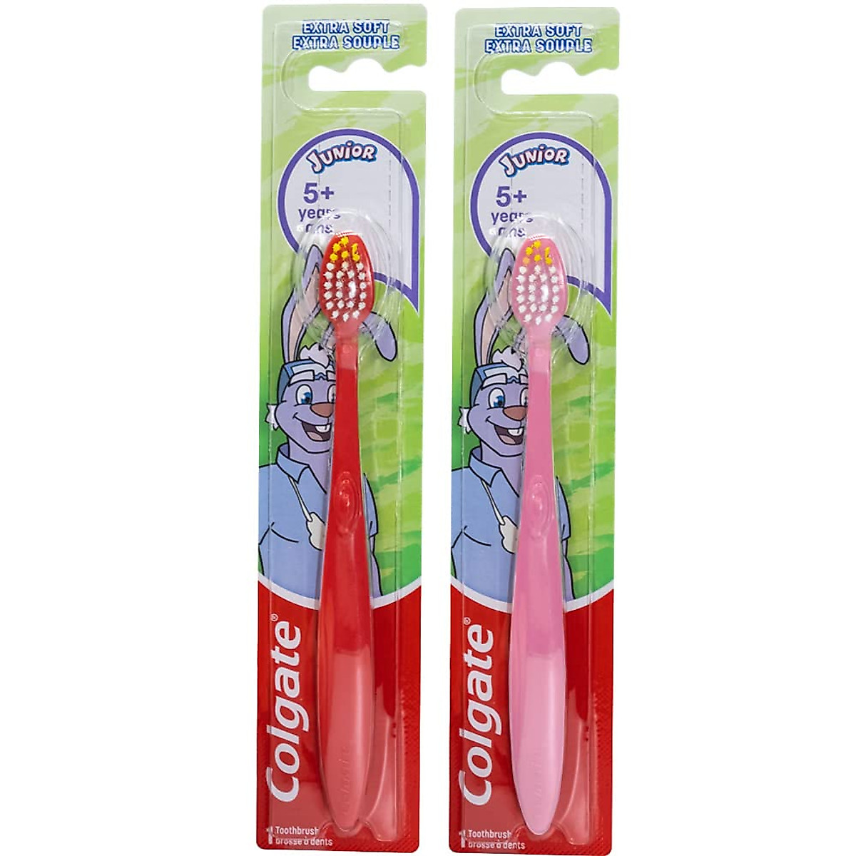 Colgate Bunny Toothbrush, Junior 5+, Extra Soft (Colors Vary) - Pack of 2