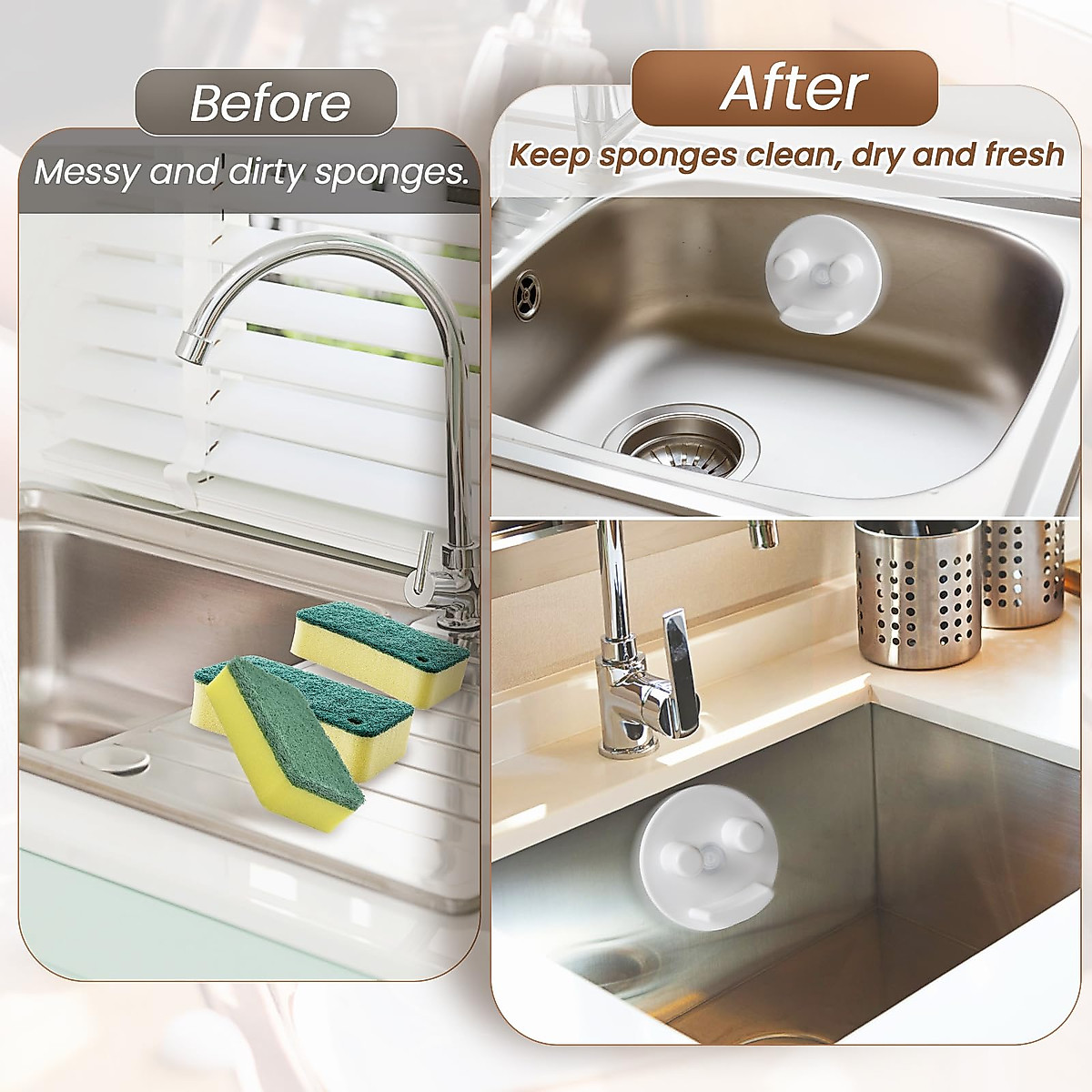 Sponge Holder, Sink Caddy w/ Suction Cup Installation, Sponge Organizer for Kitchen/ Bathroom Sink, Self Draining, Dishwasher Safe for Holding Smiley Sponges(Sponges Not Included), White(1-Pack)