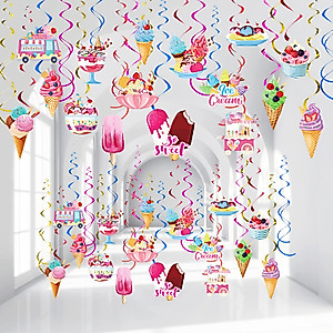 36 Pcs Ice Cream Party Decorations Ice Cream Hanging Swirls Colorful Swirl Dessert Cone Decor Ice Cream Party Supplies Ice Cream Theme Decoration Favors for Birthday Baby Shower Summer Holidays