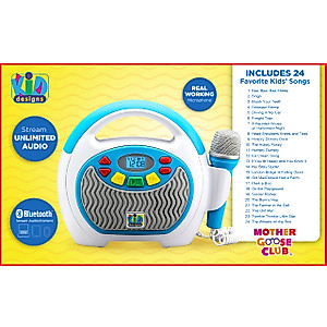 eKids KIDdesigns Mother Goose Club Bluetooth Sing Along Portable MP3 Player Real Mic 24 Songs