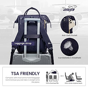 LOVEVOOK Vintage Leather Backpack for Women,17 inch Leather Laptop Backpack Women Teacher Nurse Work Travel Backpack Computer Laptop Bags,Professional Backpack Purse Tote Carry On Backpack,Indigo Ink