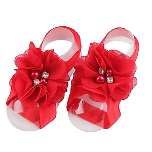 Toptim Baby Girl's Barefoot Sandals Flower for Newborn Toddlers (0-3T) (10 Colors)