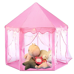 Princess Tent for Kids - Castle Playhouse Tent with LED Star Lights – Large Kids Play Toys for Indoor & Outdoor – 55"x53" Pink