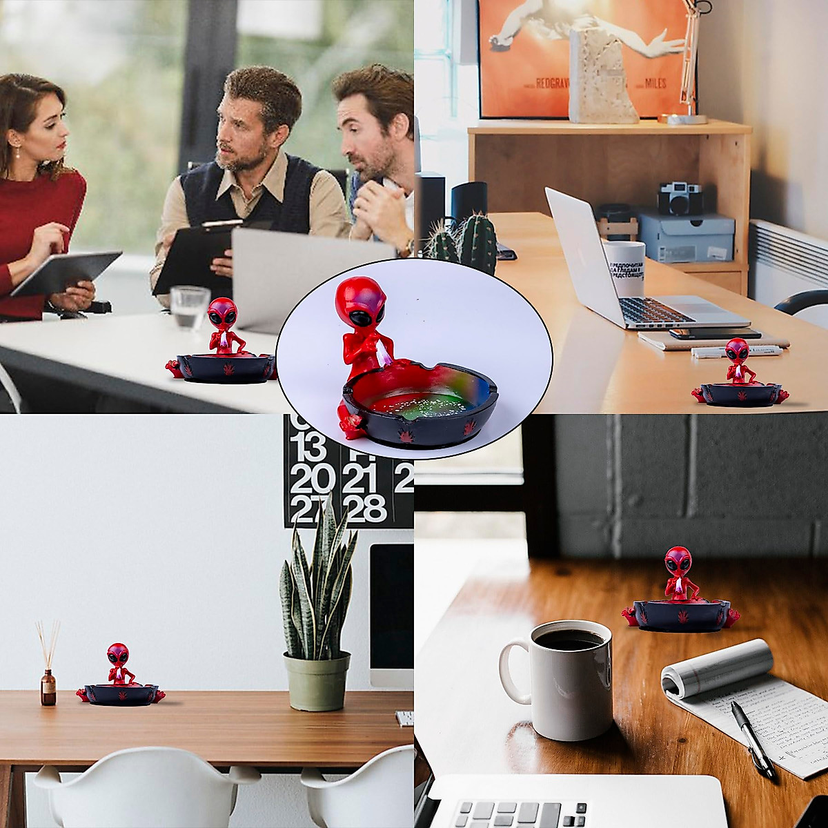 Yblenic Ash Tray Cool Ashtrays for Cigarettes, Alien Fantasy Ashtray Decor for Home Office, Ornament Gifts (Red, Alien)