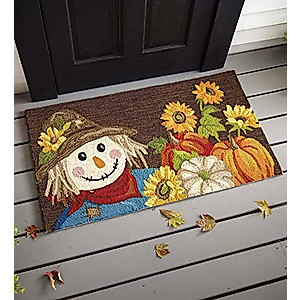 Plow & Hearth Indoor/Outdoor Scarecrow Hooked Polypropylene Accent Rug, Textured Floor Covering, Durable, Easy to Clean, Fade-Resistant, High-Traffic, Pet-Friendly, 24" x 42"