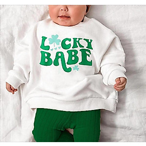 Engofs Toddler Baby Girl St. Patrick's Day Outfit Long Sleeve Letter Print Sweatshirt Tops Bell Bottoms Pants Set My First St Patricks Clothes Green 2-3T