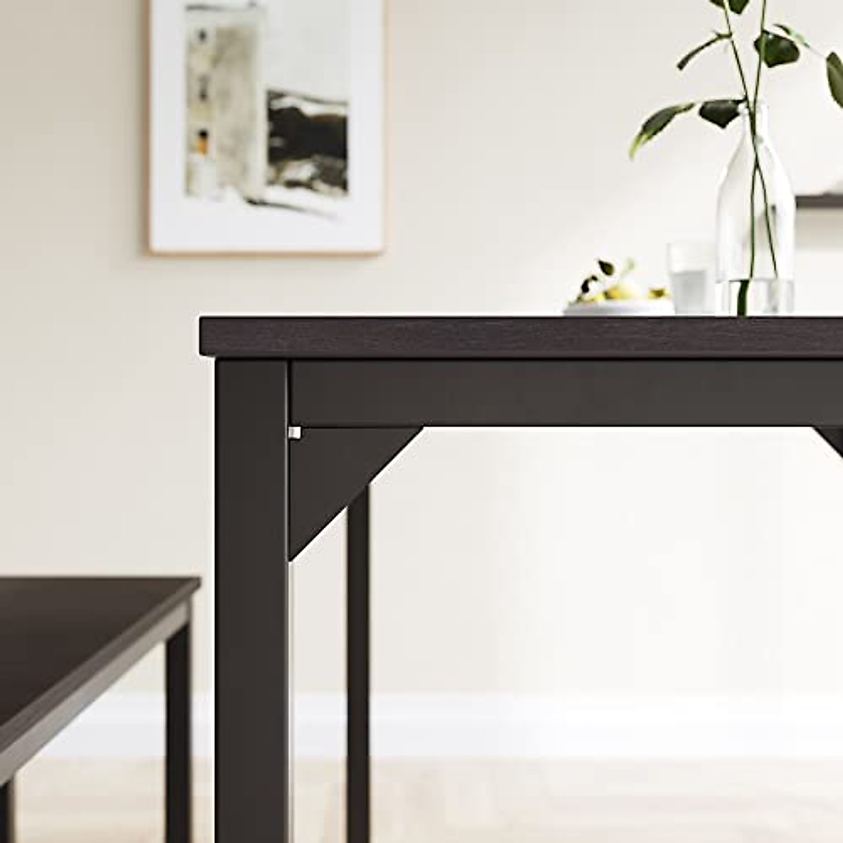 IMUsee 45" Dining Table Set for 4, 3-Pieces Kitchen & Dining Room Sets with Benches, Metal Frame and Wood Board, Sturdy Structure, Easy Assembly, Small Space Dinette, Black & Black