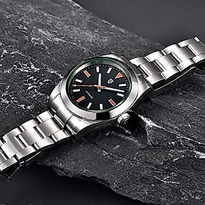 HaiQin Pagani Design 1733 Men's Automatic Mechanical Watches Japan NH35A Movement Green Synthetic Sapphire Lightning Pointer 100M Waterproof Fashion Casual Sports WristWatches (Pure Black)