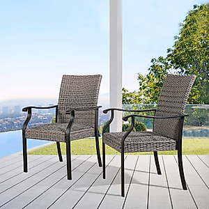 Ulax furniture Outdoor Wicker Dining Armchairs with Padded Quick Dry Foam, Set of 2, Patio Modern Rattan Chairs