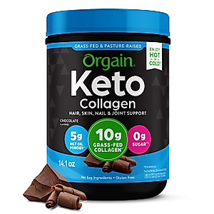 Orgain Keto Collagen Protein Powder, Chocolate - 10g Grass Fed Hydrolyzed Collagen Peptides Type 1 & 3, 10g Protein, 5g MCT Oil - 0.88lb (Package may vary)