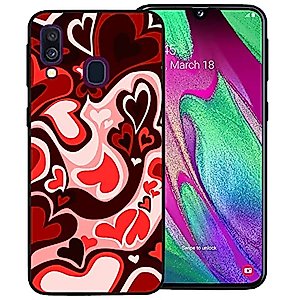 zaztify Phone Case for Samsung Galaxy A40, Lovely Irregular Red Black Love Heart Lovecore Aesthetic Cute Shockproof Protective Anti-Slip Thin Soft Cover Shell