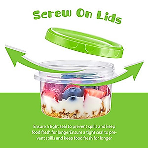 Zezzxu 12 Pack 8 oz Small Plastic Containers with Screw on Lids, Reusable Deli Containers Stackable Food Storage Jars, Microwave & Freezer Safe (Red/Green/Yellow)