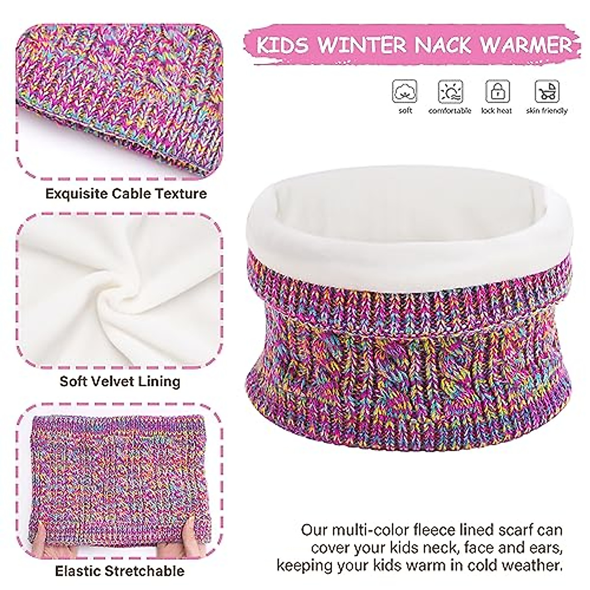 Toddler Kids Winter Hat Scarf Touchscreen Gloves Set 3-6-12 Year Old Knit Pom Beanie Hats Neck Warmer Gifts for Girls Boys