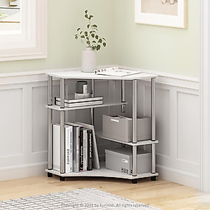 Furinno Turn-N-Tube Space Saving Corner Desk with Shelves, White Oak/Stainless Steel