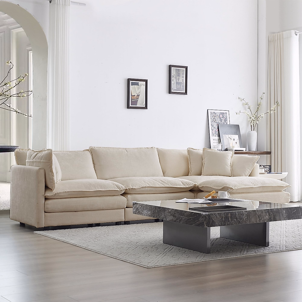 Tmsan 111.42" Modular Sectional Sofa, Convertible Modern L Shaped Sofa Chenille Cloud Couches Set with Ottoman for Living Room Bedroom Apartment Office, 3 Seater