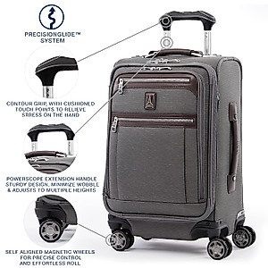Travelpro Platinum Elite Softside Expandable Carry on Luggage, 8 Wheel Spinner Suitcase, USB Port, Laptop and Tablet Sleeves, Men and Women, Vintage Grey, Carry On 20-Inch