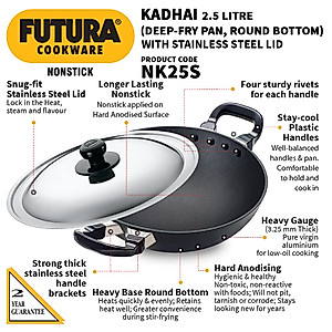 Futura Q55/NK25S Fry Pan, Kadhai, 2.5 Liter, Gray
