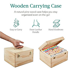 Best Choice Products Set of 168 Alcohol-Based Markers, Dual-Tipped Alcohol Markers for Adults, Double-Sided Art Kit w/Brush & Chisel Tip, Color Chart, Wood Carrying Case - Natural