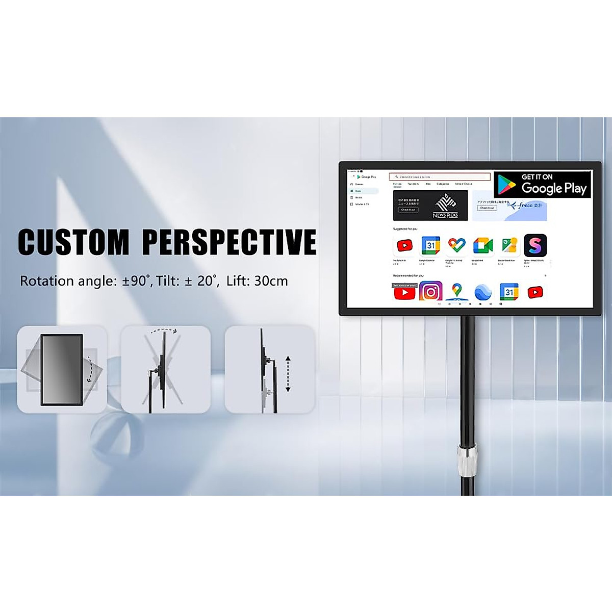 AYSTekMann 15.6'' Interactive LCD Digital Signage Display Advertising Kiosk with wireless screen mirroring,5G WiFi 4+64GB With Auto Play All in One Android with Adjustable Metal Floor Stand