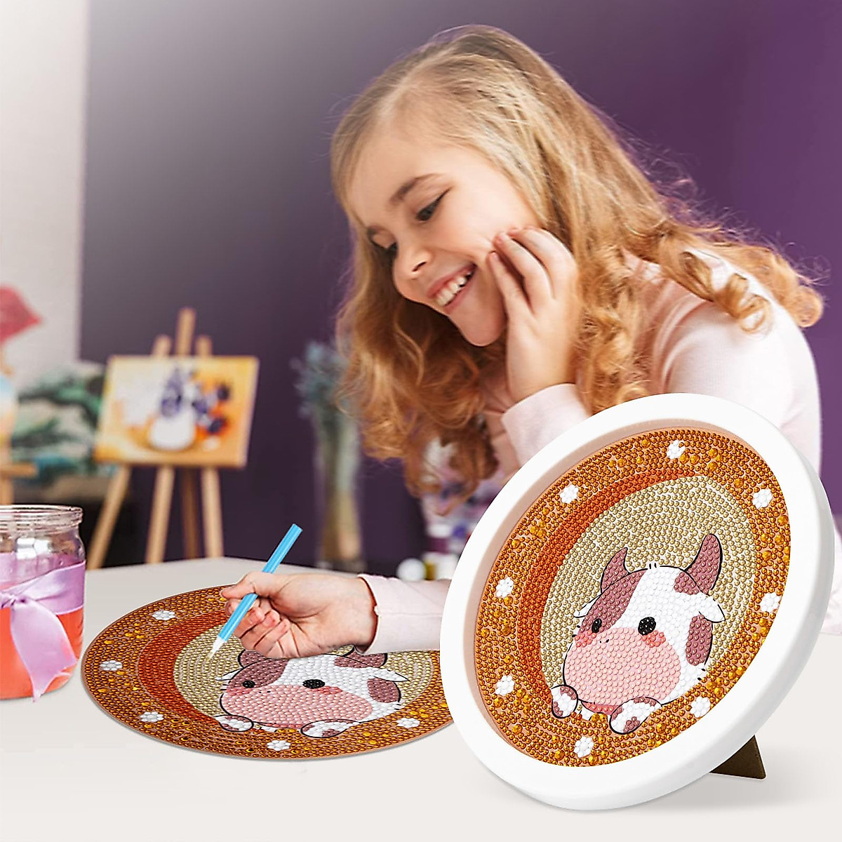 TINMI ARTS Kids' Paint by Number Kits-Ox 5D Diamond Dotz Kits ，Diamond Painting for Kids 6-8, Frame Kit Set for Beginners, Crafts for Kids Age 4-6, 6-8, 8-12