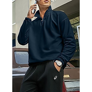 JMIERR Quarter Zip Pullover Men Stand Collar Long Sleeve Fall Sweatshirt, US 40(M), Blue