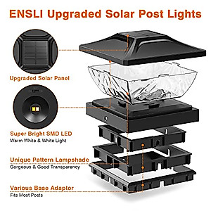 ENSLI Solar Post Cap Lights 6 Pack, 2 Mode Bright Solar Post Lights Outdoor Waterproof Fence Post Cap Lights, Outdoor Post Lights Solar Powered Deck Lights for 4x4 4.5x4.5 5x5 in Garden Decor (Black)