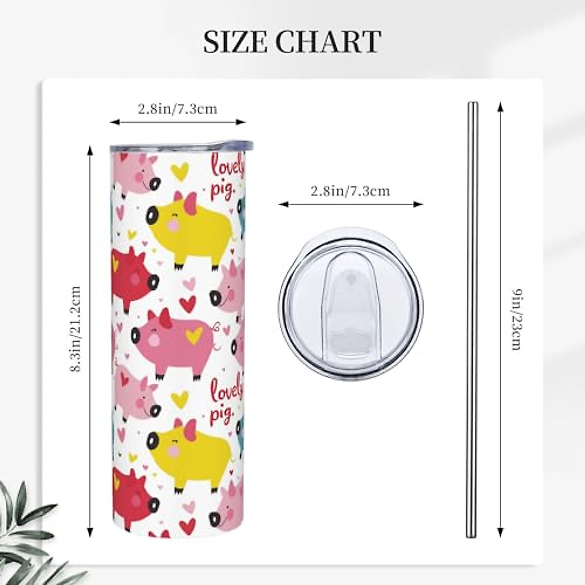 Tangopi Pink Pigs Heart 20 oz Tumbler with Lid and Straw Insulated Travel Coffee Mug Reusable Spill Proof Coffee Cups Stainless Steel Water Bottle for Hot and Cold Drinks