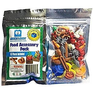 Brick Loot Over 90 Pcs Toy Sushi Food Building Blocks - City Kitchen Maki Roll Accessories Pack - Fits Lego Minifigures, Carrots Lobsters Crabs Bread Plates Apples Cherries Chicken Fish, Ice Cream