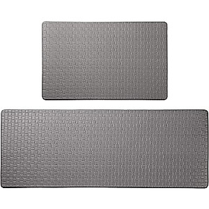 Asvin Premium Kitchen Mat Set, Anti Fatigue PVC Kitchen Floor Mat and Rug, 17"x30"+17"x47", Cushioned, Waterproof, Heavy Duty Kitchen Sink Mat for Home, Farmhouse, Indoor, Grey