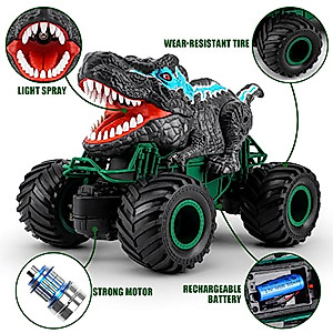 Intano Remote Control Dinosaur car Toy, 2.4G Dinosaur Monster Trucks for Boys 3,4,5,6,7,8 Year Old,Dinosaur Toys for Kids 5-7 with Light Sound Mist Spray.Birthday Gift for Kids Boys Girls