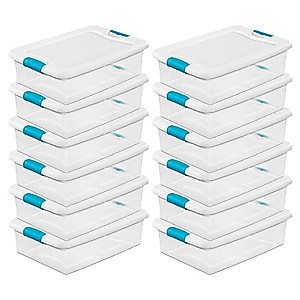 Sterilite 32 Quart Multipurpose Plastic Stackable Storage Box Container with Latching Lid for Home or Office Organization, Clear (12 Pack)