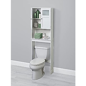 Zenna Home Over-The-Toilet Spacesaver, with 2 Glass Doors, Bathroom Storage, Espresso, White & Bathroom Leg Extension Kit Spacesavers, 3" - 4.5", White 2 Pieces