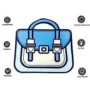 OWLSOME Trendybag Red and Blue Top-handle Party Goodie bags, Grip n’ Seal gift bags with Stand-up bottom, Birthday Bags, 20 Pcs (Large, Blue)