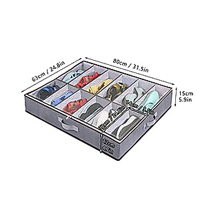 2 Pack Under Bed Shoe Storage Organizer Bag with Lid and Zipper Foldable Underbed Storage Container Under Bed Shoe Storage Solution 80×63×15cm