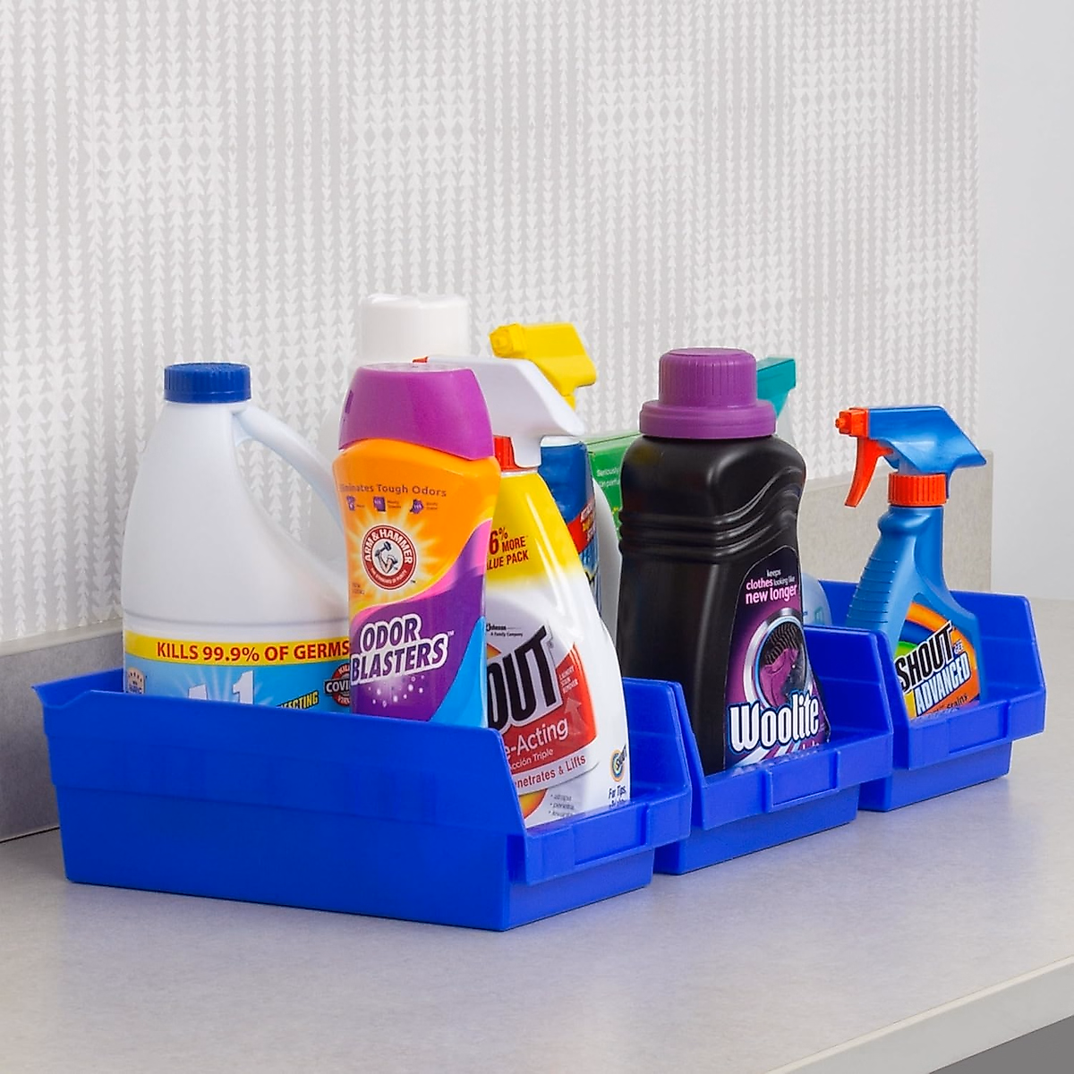 Akro-Mils 30150 Plastic Shelf Bins, Heavy Duty Storage Bins for Garage, Closet, and Drawer Organization, 12-Inch x 6-1/2-Inch x 4-Inch, Blue, 12-Pack