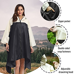 SaphiRose Unisex Rain Poncho Hooded Waterproof Raincoat for Adults Women (Black-White)
