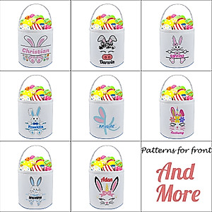 Personalized Buny Easter Basket with Name Custom Canvas Egg Bags for Kids Candy Easter Baskets for Baby Boys Girls-Blue