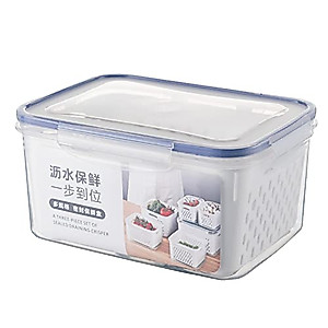 Yiser Double Layer Draining Basket Fresh Keeping Box Kitchen Supplies Sealed Box Plastic Fresh Keeping Box Refrigerator Fruit Storage Sticky Rice Basket (C, One Size)