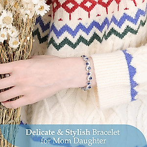 Feraco Blue Tennis Cubic Zirconia Bracelet for Mom Daughter Womens Classic 14K Plated Sapphire Bangle Crystal Valentine's Day Jewelry Gifts