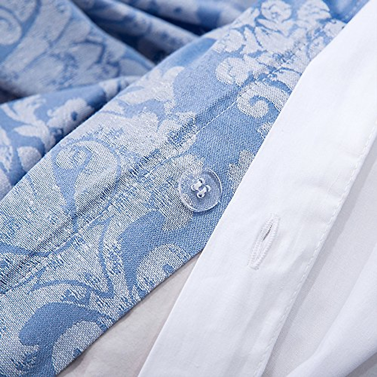 Merryfeel Damask Duvet Cover Set King, Classic Jacquard Duvet Cover Set,3 Pieces Bedding Set-Blue King