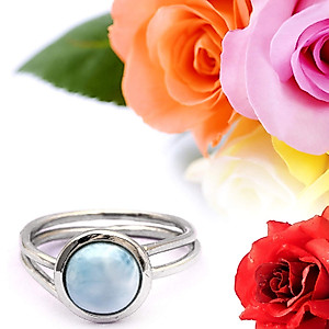 Natural 8 MM Round Larimar Gemstone Ring Split Band White Rhodium Sterling Silver (8)