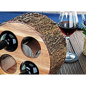 Artaste 48537 Acacia Wood Countertop Wine Rack with Natural Bark, 4-Bottles