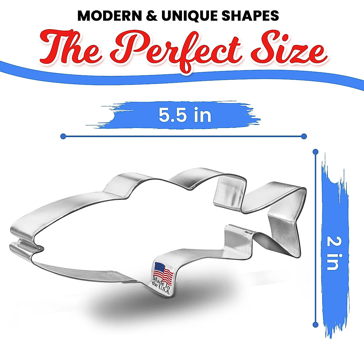 Foose Store Bass Fish Cookie Cutter 5.5 Inch –Tin Plated Steel Cookie Cutters – Store Bass Fish Cookie Mold