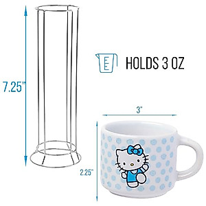 Silver Buffalo Sanrio Hello Kitty Polka Dots 4pc Stackable Ceramic Espresso Small Cup Set, 3 Ounces