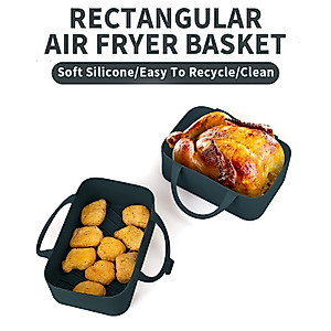 Air Fryer Liner - Ninja Air Fryer 2 Baskets, Reusable Air Fryer Liner for Ninja Foodi Dual DZ201 8QT, Rectangular Air Fryer Silicone Pan for Air Fryer Accessories, Extended Hand Drawer (Dark Green)