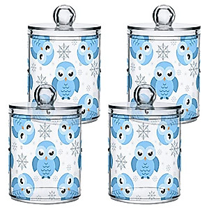 BOENLE 2 Pack Qtip Holder Organizer Dispenser Owls Snowflakes Winter Christmas Bathroom Storage Canister Cotton Ball Holder Container for Cotton Swabs/Pads/Floss