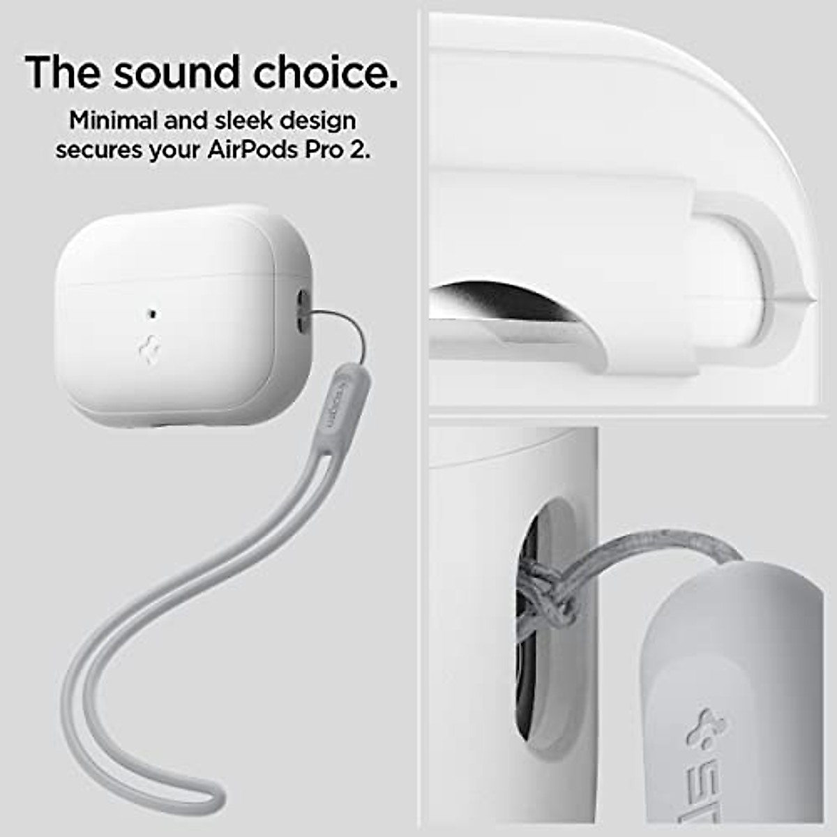 Spigen Silicone Fit Designed for AirPods Pro 2nd Generation Case 2022/2023 (USB-C/Lightening Cable) Airpods Pro 2 Case with Lanyard - White/Gray