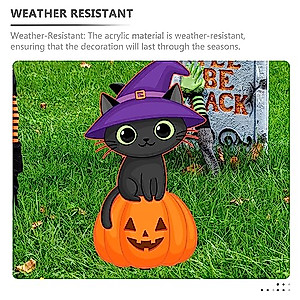 LOGOFUN 2Pcs Halloween Yard Stakes Pumpkin Black Cat Outdoor Signs with Stake Halloween Garden Decors